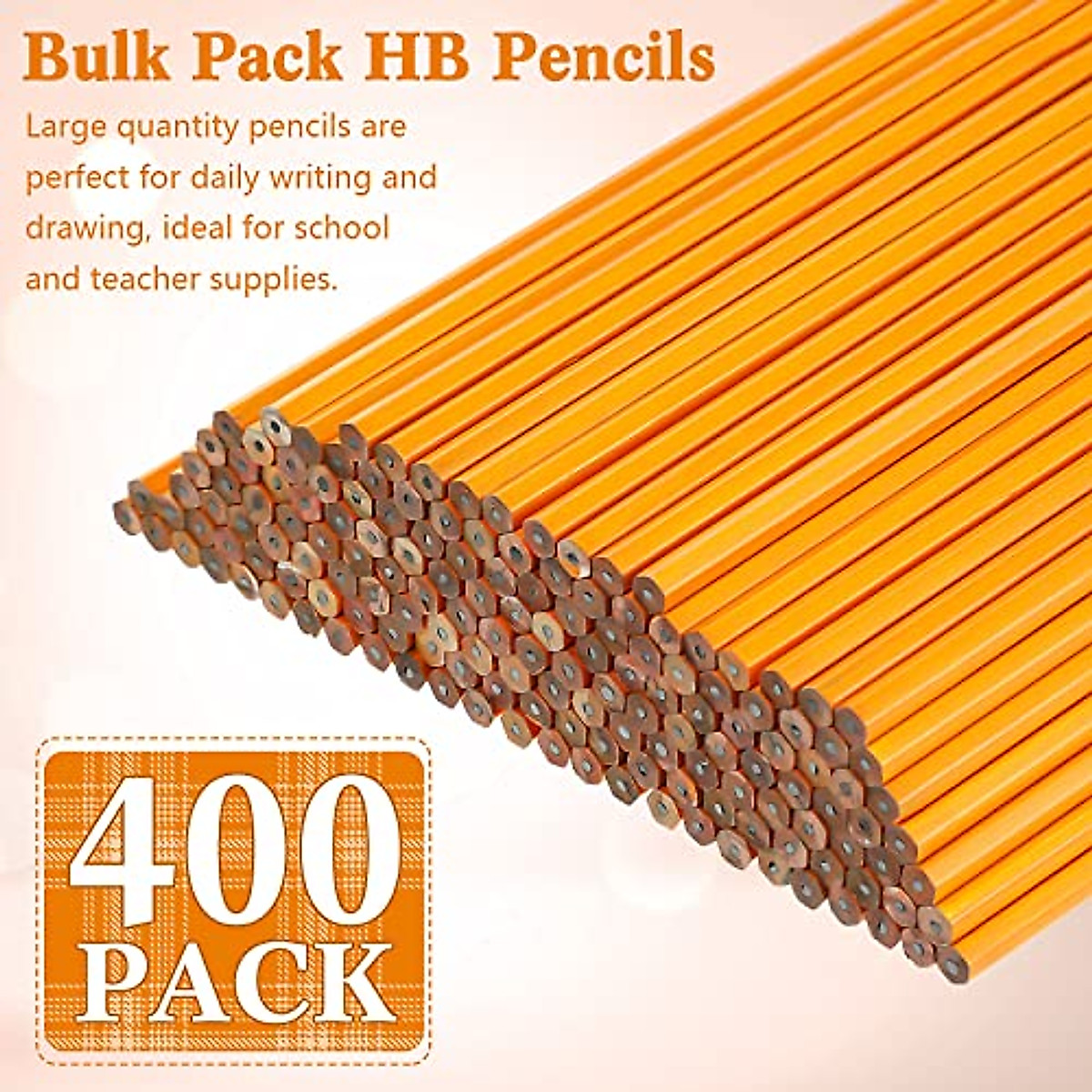 400 Pcs Yellow Pencils Unsharpened Wood Pencils Bulk with Erasers 2 HB Pencil Wood Cased for Kids Teacher Students Office School Classroom Supplies