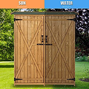 VINGLI Upgraded Outdoor Wooden Storage Shed, Extra Large Garden Shed Outside Tool Cabinet with 2 Safety Latches, Patio Storage Organizer for Garden Yard Lawn Equipment