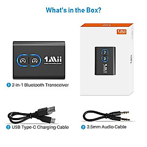 1Mii Bluetooth 5.3 Transmitter Receiver for TV to Wireless Headphones, Dual Link AptX Adaptive/Low Latency/HD Audio, Aux Bluetooth Audio Receiver Adapter for Home Stereo, Airplane, Boat, Gym