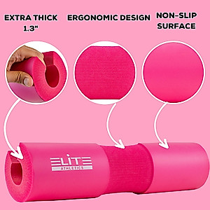 Elite Athletics Barbell Squat Pad for Women & Pair of Gym Ankle Straps for Cable Machines with Secure Straps & Carry Bag - Pink Hip Thrust Foam Squat Bar - Thick Foam Cushion