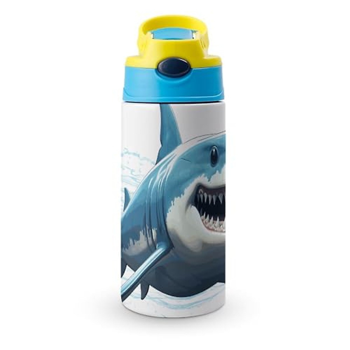 Stainless Steel Water Bottles Blue Shark Travel Water Cups with Handle And Silicone Straw Drinking Cup with Leak Proof Lid Thermo Travel Mug for Women Men