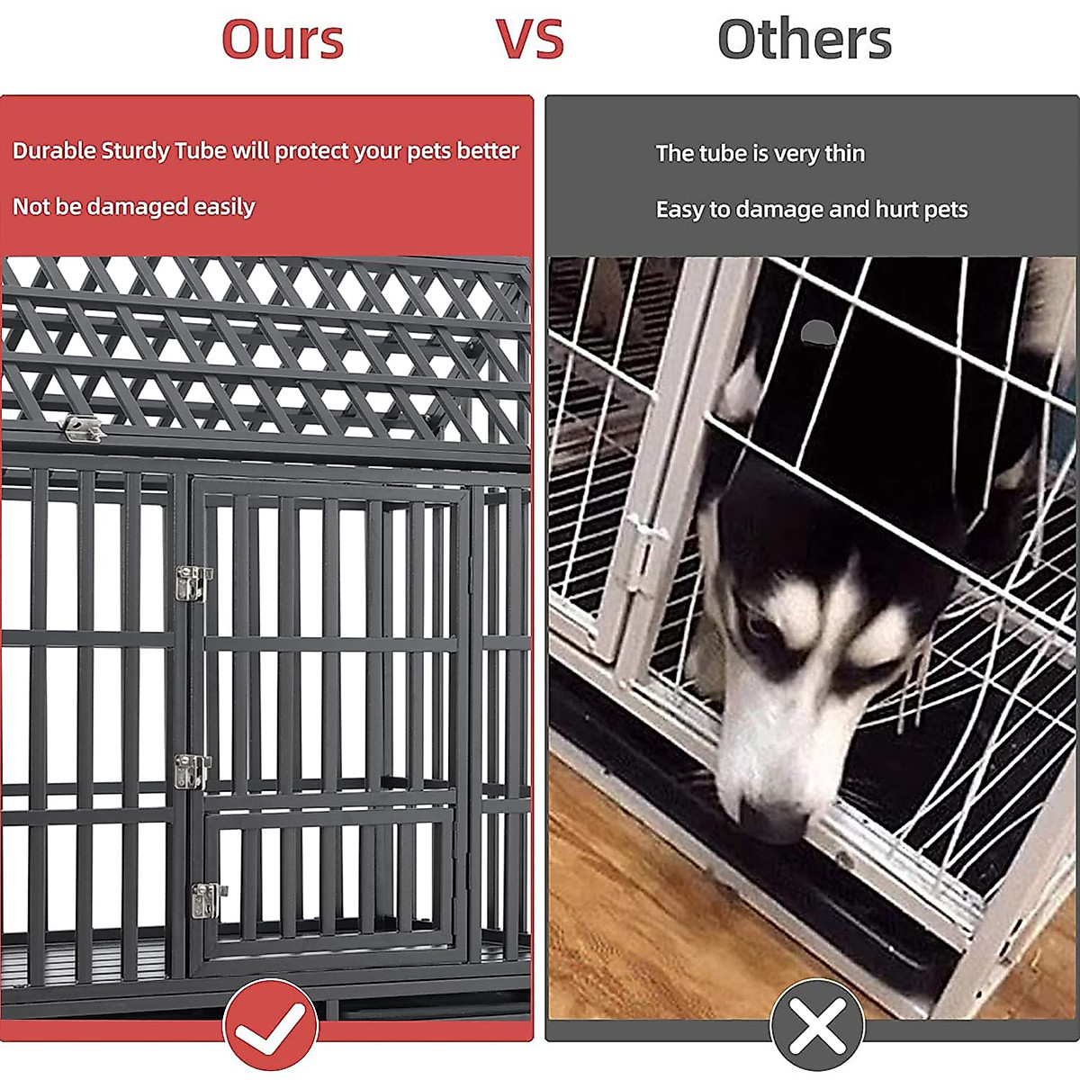 Afqxf Large Dog Crate Cage, 47'' Heavy Duty Galvanized Iron Dogs Cage Kennels Crates Furniture with Front Door, Top Door and 4 Lockable Wheels, Perfect for Patio, Home, Backyard, Black