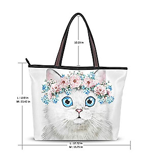 My Daily Women Tote Shoulder Bag Cute Watercolor Cat Handbag Medium