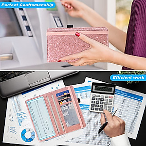 ACdream Checkbook Cover, Leather RFID Blocking Check Book Wallet, Protective Premium Business and Personal Duplicate Checks Holder, with Credit Card Slot for Women Men, Glitter Rose Gold