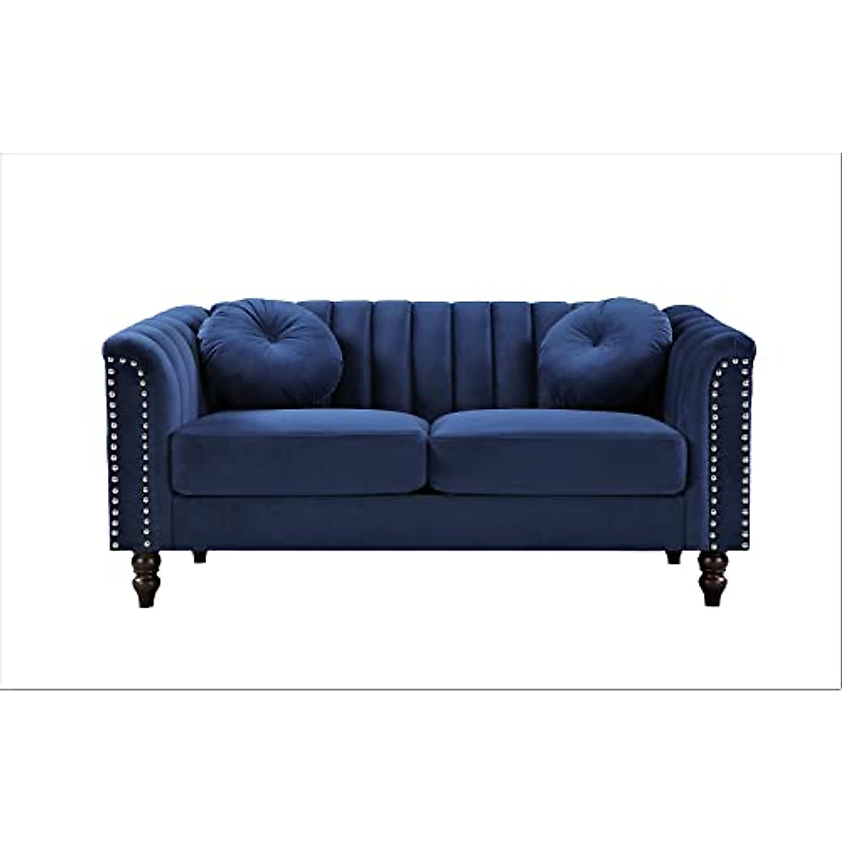 Container Furniture Direct Tufted Velvet Sofa with Removable Cushions and Turned Wood Legs, Elegant Living Room Furniture for The Modern Home, 61.4 Inch Loveseat, Dark Blue