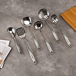 304 Stainless Steel Kitchen Utensil Set - 9 PCS Serving Utensils, Cooking Utensil, Solid Spoon, Slotted Spoon, Fork, Spatula, Ladle, Skimmer Spoon, Slotted Spatula Tunner, Spaghetti Spoon, Large Spoon
