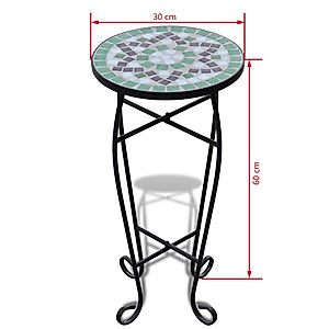 Plant Table with Curved Legs, Mosaic Side Table, Accent Table, End Table, Coffee Table for Balcony and Deck, Ceramic Tile