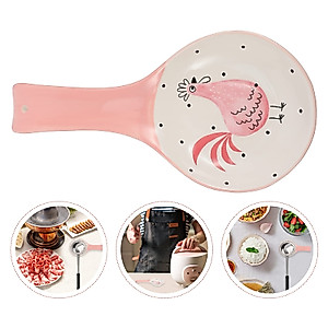 Ceramic Spoon Rest with Chicken Pattern Decorative Kitchen Spoon Holder Cooking Utensils Rest Stand Spatula Holder for Kitchen Stoves Countertops Pink