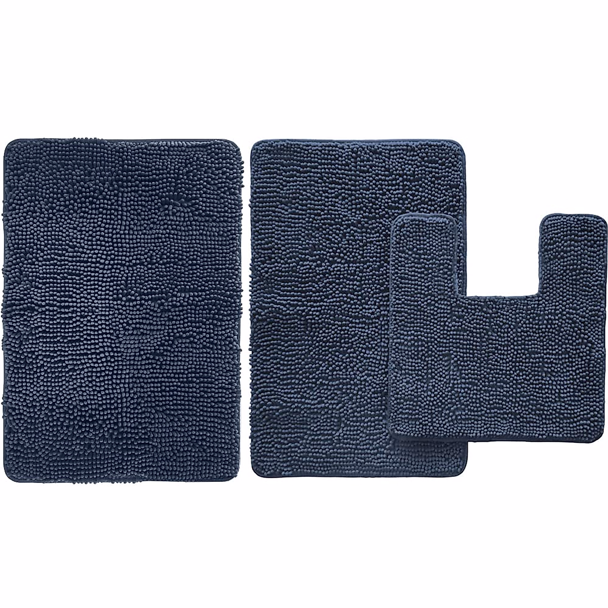 Gorilla Grip Bath Rug and Area Rug Set, Bath Rug Size 30 x 20 in, Shaggy Machine Washable Mats, Area Rug Set Size 22 x 19 x 15 in and 30x20, Absorbent Washable Mats, Both in Navy, 2 Item Bundle