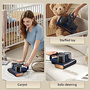 OQZZ Mattress Vacuum Cleaner, UV Bed Vacuum Cleaner Upgrade 14KPa Mattress Cleaner Vacuum with Roller Brush & Double Dust Cups, for Bed, Fabric Sofa, Carpet & Other Fabric Surfaces