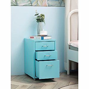 HollyHOME 3-Drawer Mobile Classification Storage Cabinet, Under Desk for A4 Mini File Cabinet, Mobile File Cabinet with Wheels for Home and Office, Blue