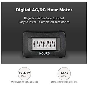 HonorMeet Digital LCD Maintenance Hour Meter for Lawn Mower, Volt.AC/DC 5V to 277V,Operating Hours Counter for Gas/Diesel Powered Garden Tractor Alternator Compressor ATV Boat Golf Cart Forklift (REC)