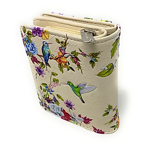 Shag Wear Vintage Hummingbird Small Bird Wallet for Women and Teen Girls Vegan Faux Leather Beige 4.5"