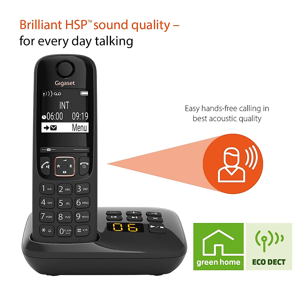 Gigaset A694A Trio - Three Cordless Phones - answering Machine - Caller ID - high Contrast Display - Brilliant Voice Quality HSP - Long Standby time 180 Hours - Made in Germany, Black