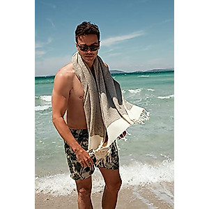 SMYRNA TURKISH COTTON Vintage Series Turkish Beach Towel Oversized, 37x71 inch, Extra Large Quick Dry Sand Free Beach Blanket, Lightweight Cotton Pool, Spa, Travel, Gym, Adult Bath Towel, Latte