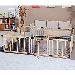 Conabay Large Baby Playpen Play Pen Fence Gate,Baby Safety Wooden Guard Fence Play Area with Door,Baby Kids Barrier Fencing,Baby Birthday Gift (180x240CM)