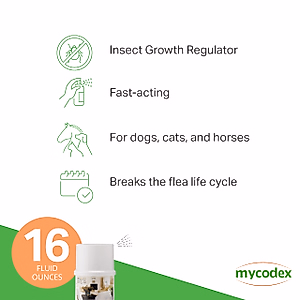 PRN Pharmacal Mycodex All-in-One Flea and Tick Spray for Parasites of Dogs and Cats - Controls Fleas, Ticks, Lice, Mosquitoes, Gnats, Flies, and Flea Larvae - 16 Oz