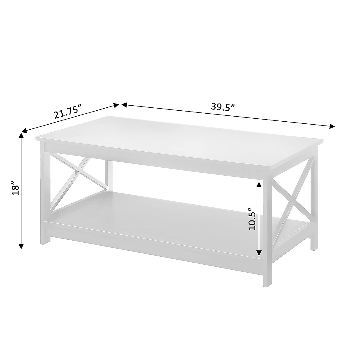 Convenience Concepts Oxford Coffee Table with Shelf, White
