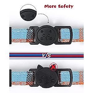 TagME Personalized Cat Collar, Breakaway Tartan Kitten Collar with Cute Bow Tie & Bell, Stainless Steel Slide-on Pet ID Tag Engraved with Name & Phone Numbers, Haze Blue