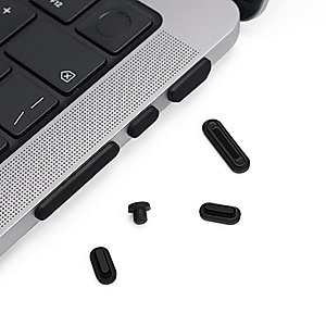 ProElife 7 Pcs Anti Dust Dirt Plug Cups Set for 2023-2021 MacBook Pro 14.2 inch 16.2 inch M3 M2 M1 Pro/Max (Model: A2779/A2442/A2780/A2485) Accessory Silicone Anti Dirt Protective Cover (Black)