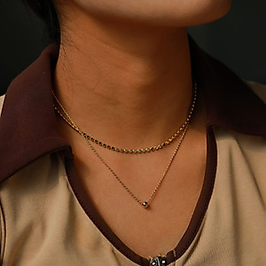 LEXODY Gold Necklace for Women, 14k Gold Plated Layered Necklaces Dainty Gold Necklace Dot Thin Paperclip Snake Chain Choker Necklace For Women Shine Jewelry Gifts for Women