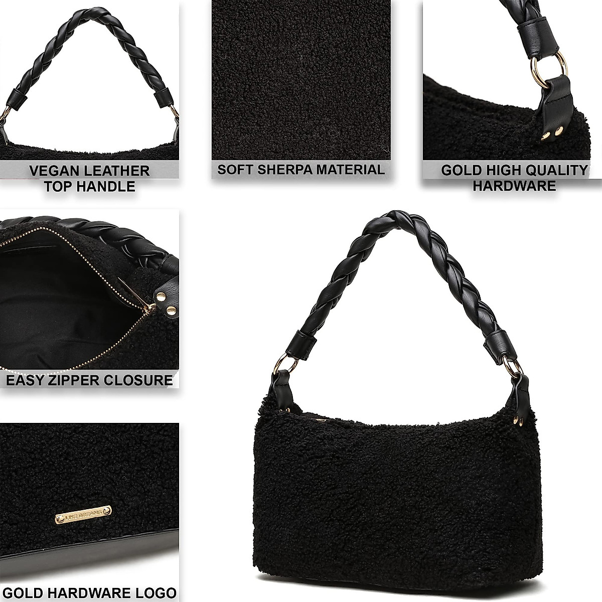 Like Dreams Women Soft Sherpa Top Handle Vegan Leather Winter Fashion Handbag Purse (Grey)