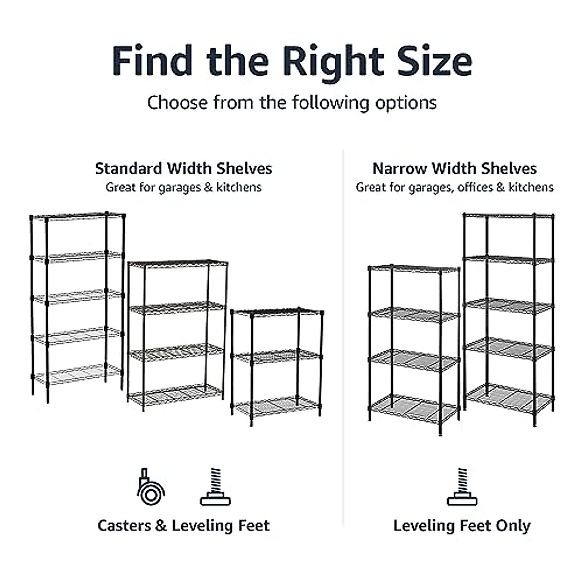 Amazon Basics 4-Shelf Adjustable, Storage Shelving Unit, (200 Pound Loading Capacity per Shelf), Steel Organizer Wire Rack, 13.4"D x 23.2"W x 48"H, Black