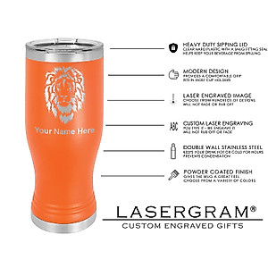 LaserGram 14oz Vacuum Insulated Pilsner Mug, Dragon, Personalized Engraving Included (Orange)