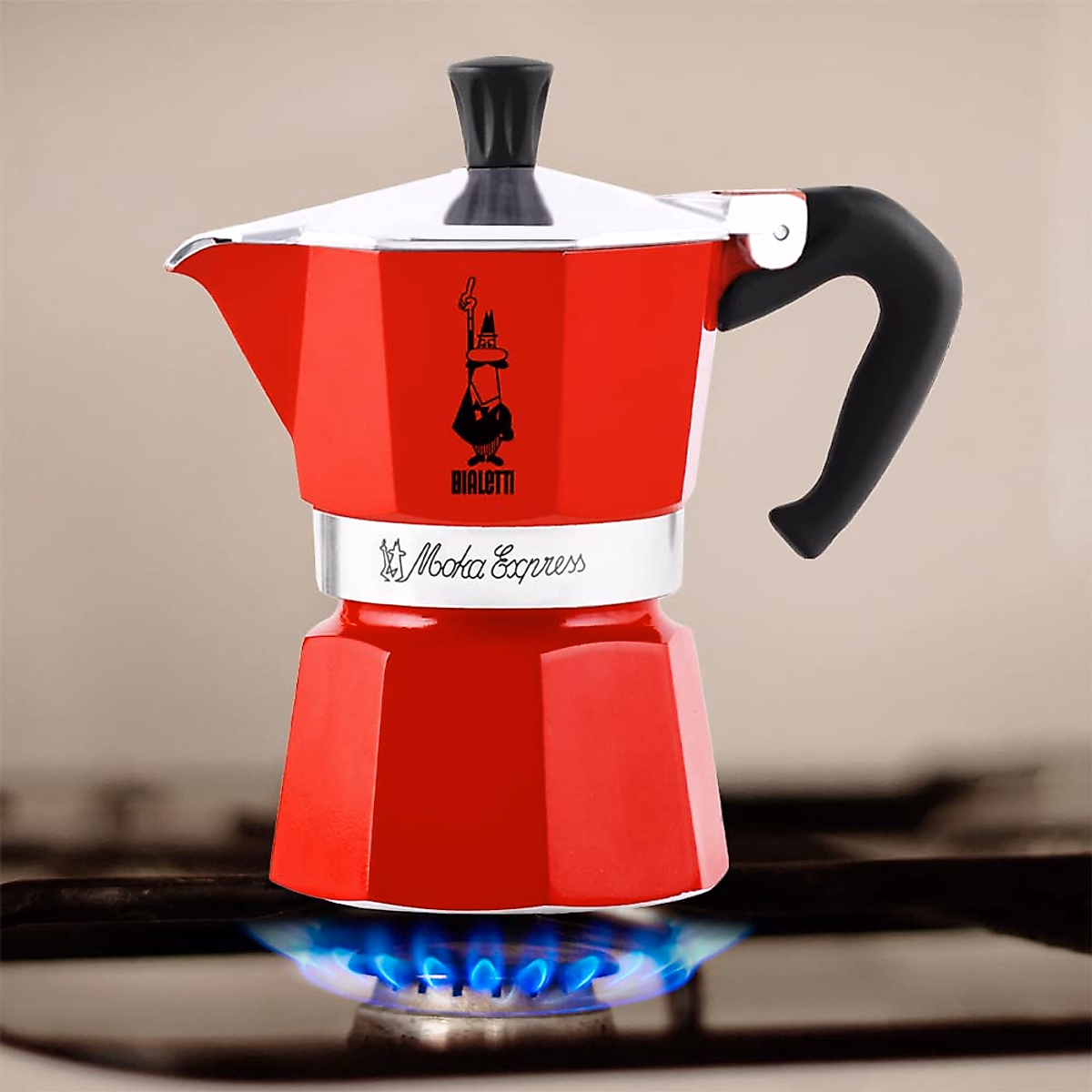 Bialetti - Moka Espress: Iconic Stovetop Espresso Maker, Makes Real Italian Coffee, Moka Pot 6 Cups (6 Oz), Aluminium, Red