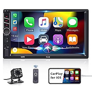 Double Din Car Stereo Compatible with Apple Carplay CAMECHO 7 Inch HD Touchscreen Radio with Bluetooth and Backup Camera, Remote Control, Phone Mirror Link,USB TF AUX Input, SWC, FM Audio Receivers