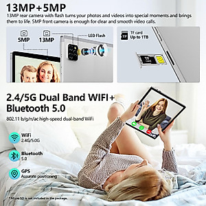 Latest Android Tablet with Eye Protection,6GB RAM,128GB ROM, 1TB Expand,Octa Core,10.3 Inch 1920x1200 FHD IPS Screen,10 Hour Battery,5+13MP,Dual Sim Card Slot,2.4/5G WiFi,Bluetooth 5.0,GPS,Sliver