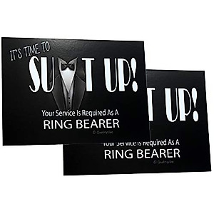 Ring Bearer Gift Boxes Empty (8x8x4 in), 2 Set with Silver Foil Design and Matching Proposal Cards for Asking The Groom's Team to Be in Wedding. (2 Ring Bearer, 2)