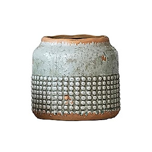 Creative Co-Op Terracotta Hobnail Planter with Organically Shaped Edge, Distressed Light Blue