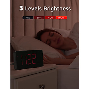GOLOZA Projection Alarm Clock, Digital Clock with Modern Curved Design 180° Rotatable Projector, 3-Level Brightness Dimmer, Clear Red LED Display, Progressive Volume, 9mins Snooze,12/24H, for Bedroom