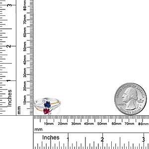 Gem Stone King 925 Sterling Silver and 10K Yellow Gold Blue Created Sapphire and Red Created Ruby Ring For Women (1.12 Cttw, Available In Size 5, 6, 7, 8, 9)