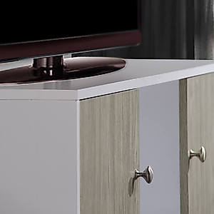 Hodedah Retro Style TV Stand with Two Storage Doors, and Solid Wood Legs, White