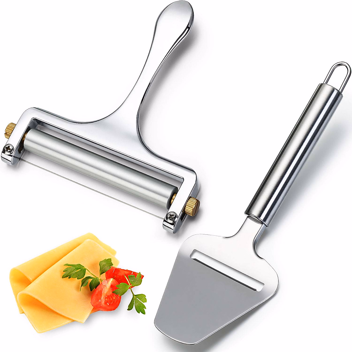 Mudder 2 Pieces Cheese Cutter,Adjustable Thickness Stainless Steel Wire Cheese Slicer with Cheese Plane Tool for Soft, Semi-Hard, Hard Cheeses Kitchen Cooking Tool for Kitchen Cooking
