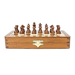 House of Chess - 8 Inch Wooden Magnetic Folding Travel Chess Set - Board with Algebraic Notation + 2 Extra Pawns & 2 Extra Queens- Handmade - Premium Quality