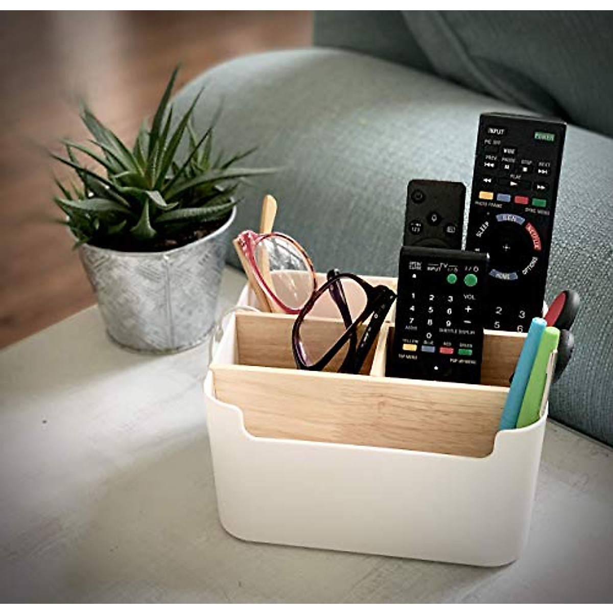 Multi-Purpose Organizer & Storage Box, Remote Control Holder, MakeUp holder, Modern Desk Side Organizer, Bathroom Caddy for Home/ Office - Desk Storage Box, Cell Phone Box, Pen & Pencil Holder