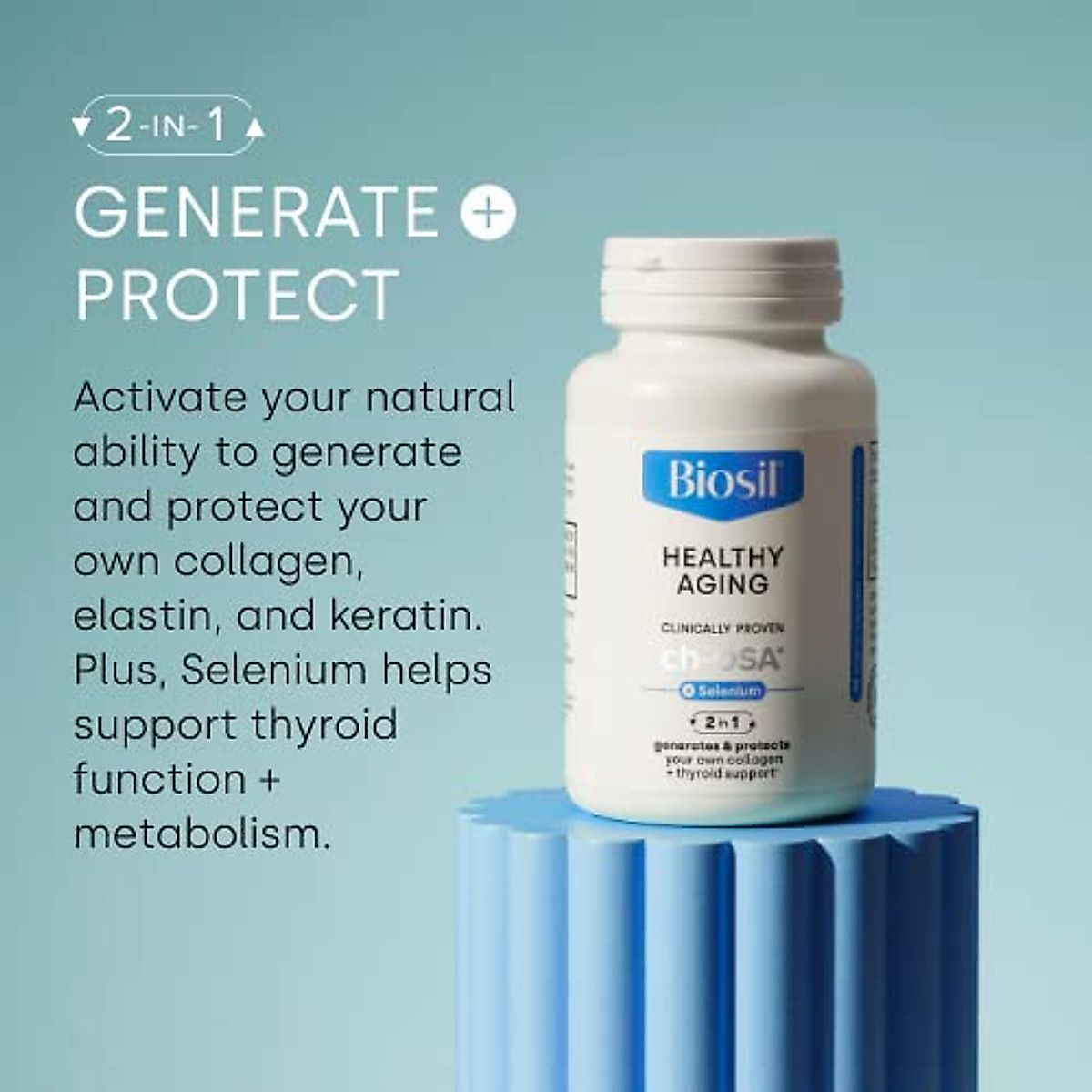 Biosil Healthy Aging - 60 Capsules - Beauty, Vitality & Thyroid Support - with Patented ch-OSA & Selenium - 60 Servings