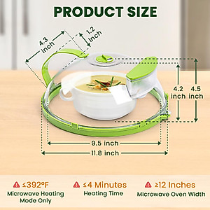 Gracenal Microwave Cover for Food, Clear Microwave Splatter Cover with Water Steamer and Handle, 10 Inch Plate Covers, Kitchen Gadgets and Accessories, House Essentials for Gifts, Green