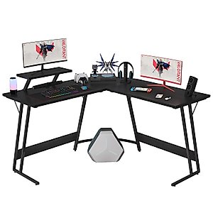 Homall L Shaped Gaming Desk Computer Corner Desk PC Gaming Desk Table with Large Monitor Riser Stand for Home Office Sturdy Writing Workstation (Classical Black, 51 Inch)