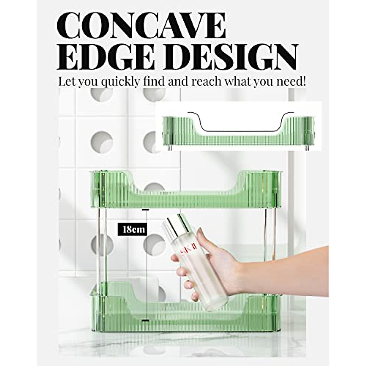 Lexvss Bathroom Organizer Countertop, Clear Makeup Desk Organzier for Dressing Table, Vanity Countertop, Bathroom Counter, 2-Tier Vanity Tray Shelf for Cosmetic, Lotions, Perfume and Toiletries