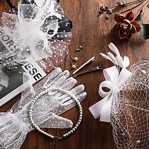 Zhanmai 12 Pcs Tea Party Accessory Fascinators Tea Party Hats and Gloves Wedding Women Girl White Headband Necklace