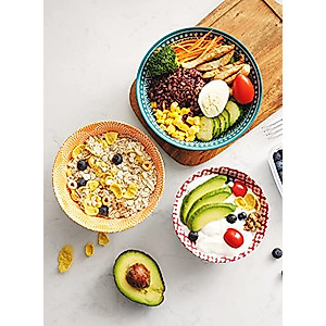 Teocera Cereal Bowls, Soup Bowls, Porcelain Multicolor Bowl Set, 18 Ounce for Cereal, Soup, Oatmeal, Salad, Dessert, Set of 6