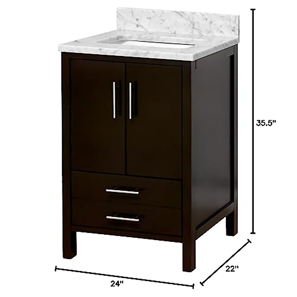 California 24-inch Bathroom Vanity (Chocolate/Carrara): Includes Chocolate Cabinet with Authentic Italian Carrara Marble Countertop and White Ceramic Sink
