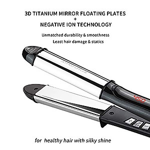 MIRACOMB 3D PRO Nano Titanium Flat Iron, 2 in 1 Hair Straightener Curler with 1 Inch Floating Plates, 11 Temp Adjustments, Max 450 ° F, Auto Shut off, 18 Month Warranty (Package May Vary)