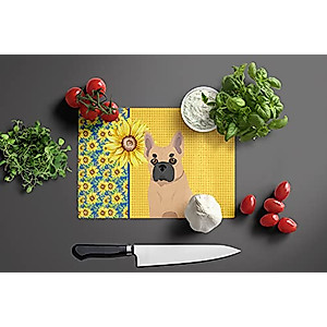 Caroline's Treasures WDK5420LCB Summer Sunflowers Fawn French Bulldog Glass Cutting Board Large Decorative Tempered Glass Kitchen Cutting and Serving Board Large Size Chopping Board