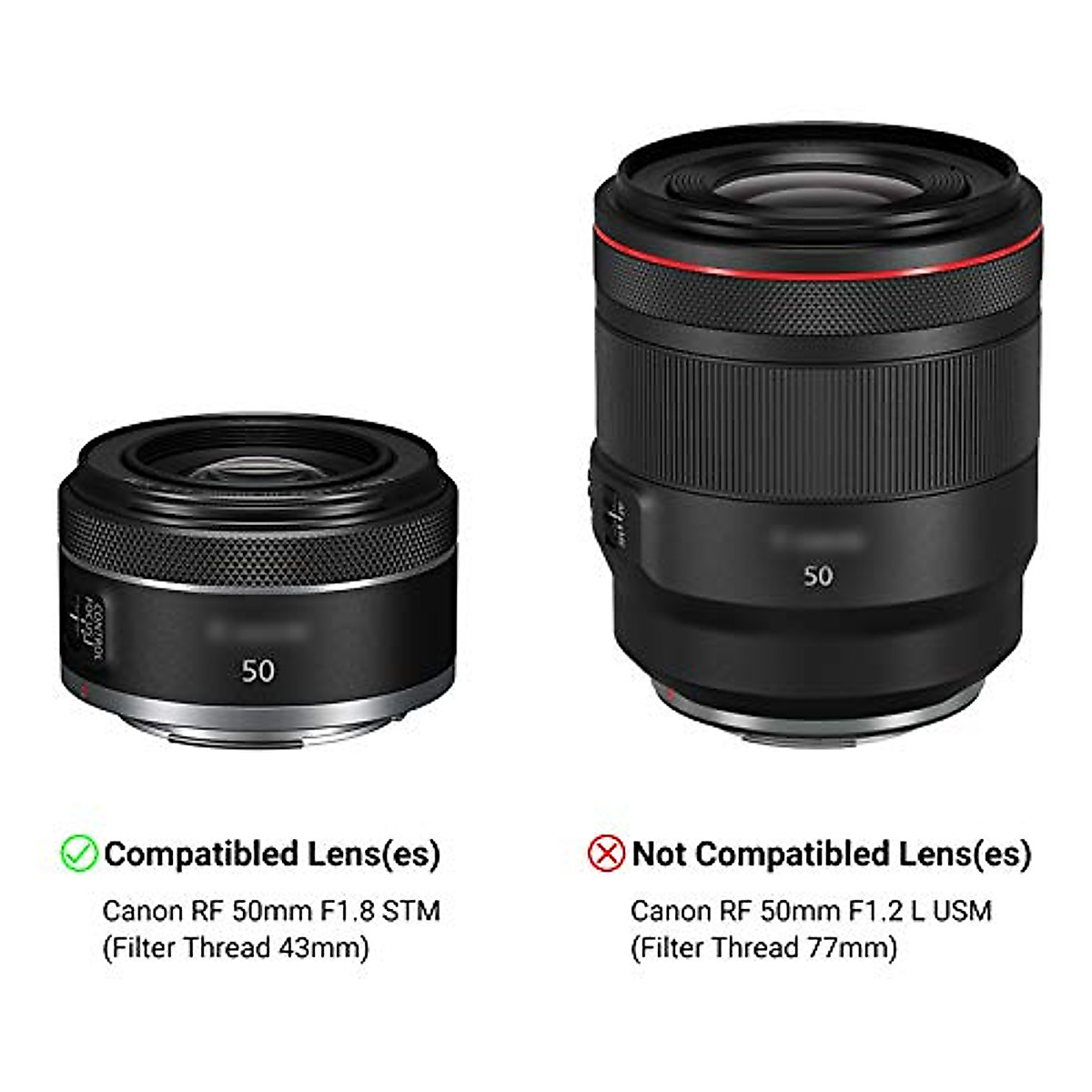 Lens Hood for Canon RF 50mm F1.8 STM on EOS R6 R5 RP R Camera, Reversible Lens Shade Replace Canon ES-65B Lens Hood, Compatible with 43mm Filters and 43mm Lens Cap