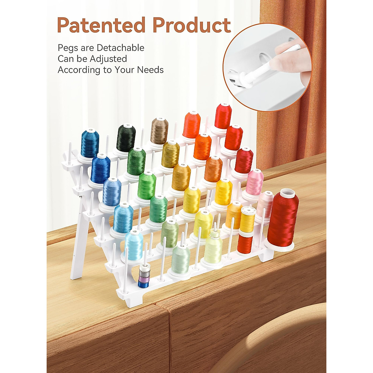 Sew Tech Thread Rack, Bright White Plastic Thread Holder with 60 Pegs and Extra 10 Long Pegs, Sewing and Embroidery Thread Stand